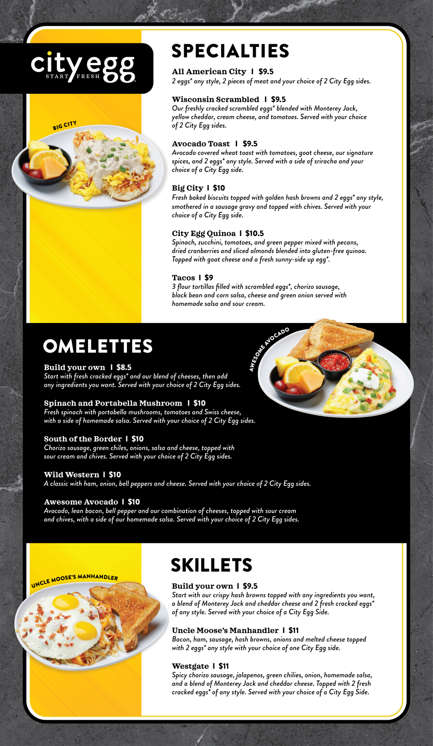 Menu – city egg | fast casual breakfast & lunch